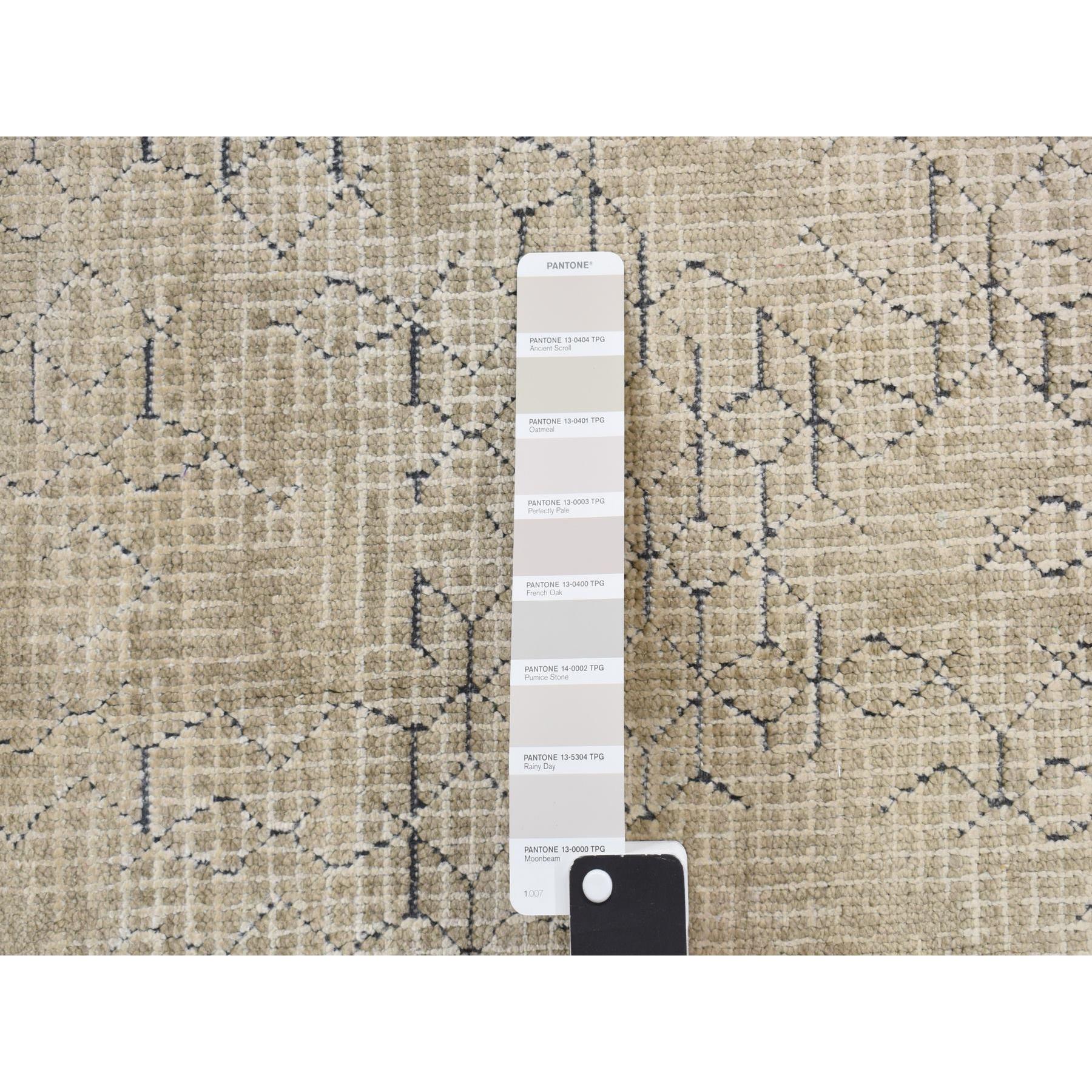 2’x2’3″ Parchment White, Pure Silk, Broken and Erased Design, Tone on ...