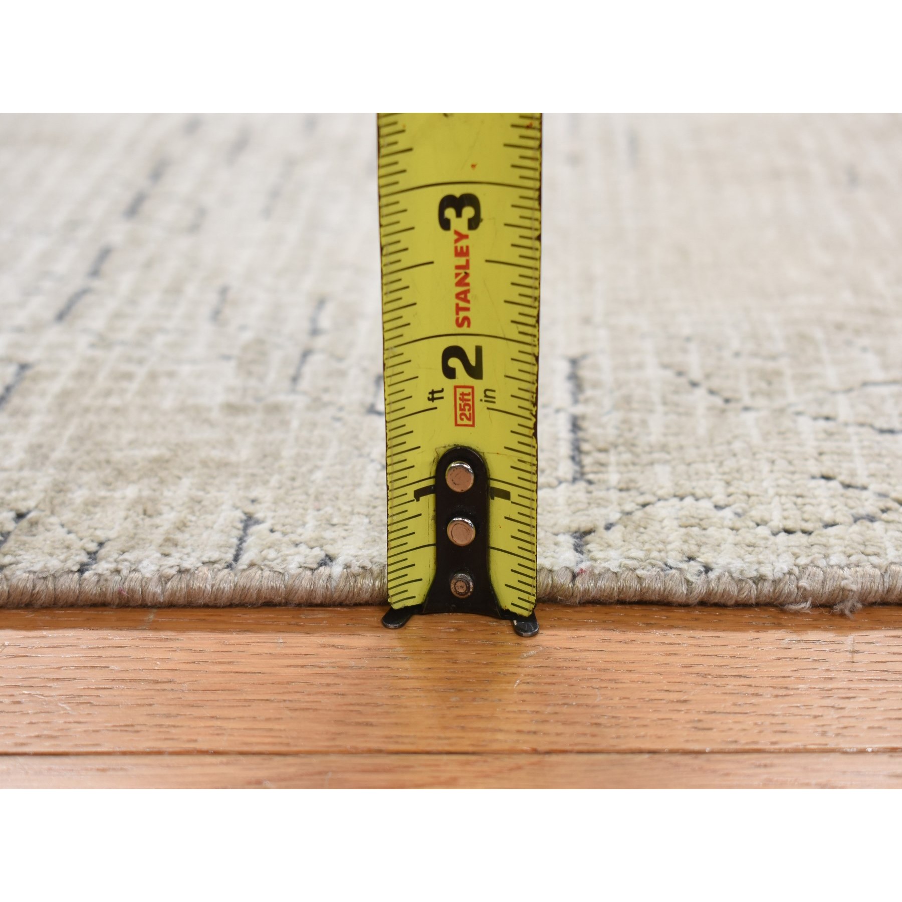 2’x2’3″ Parchment White, Pure Silk, Broken and Erased Design, Tone on ...